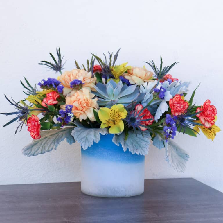 Seaside Flower Arrangement in Blue Vase | Beachy Bouquet