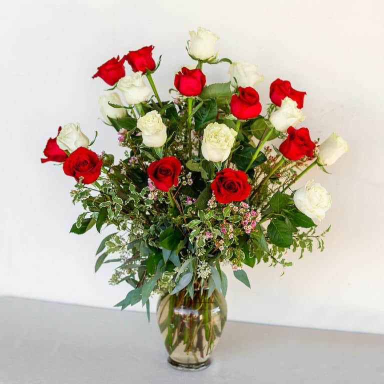 Love Is Divine Bouquet | Two Dozen Red and White Roses